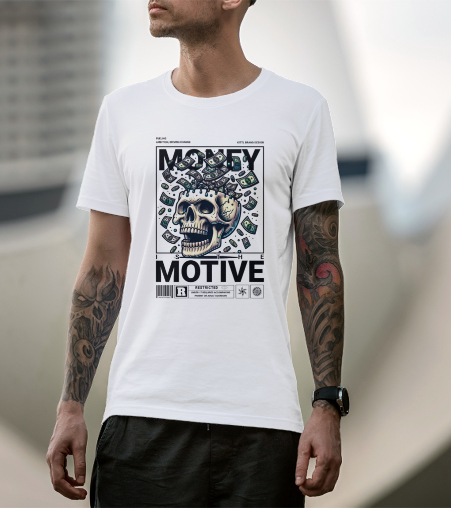 MONEY IS THE MOTIVE SKULL WITH FALLING CASH RESTRICTED T-Shirt