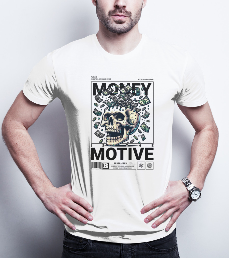 MONEY IS THE MOTIVE SKULL WITH FALLING CASH RESTRICTED T-Shirt