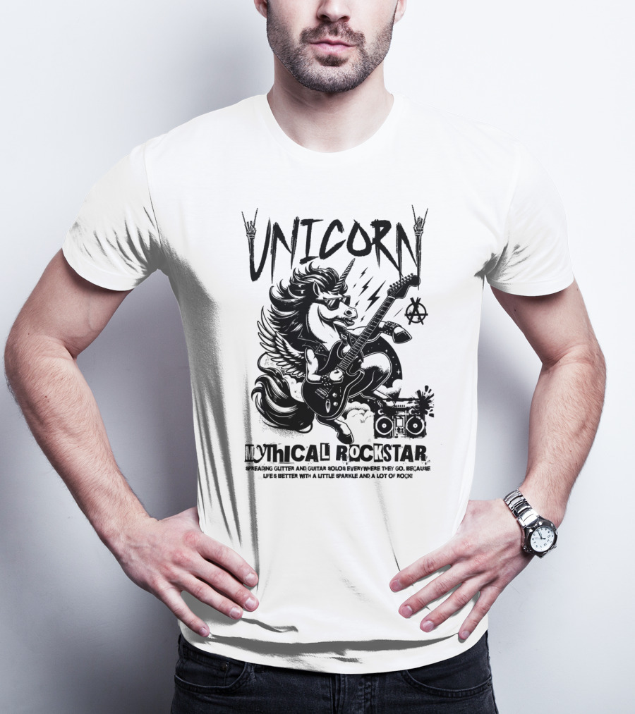 Unicorn Mythical Rockstar Spreading Glitter And Guitar Solos Sparkle Music Rock T-Shirt