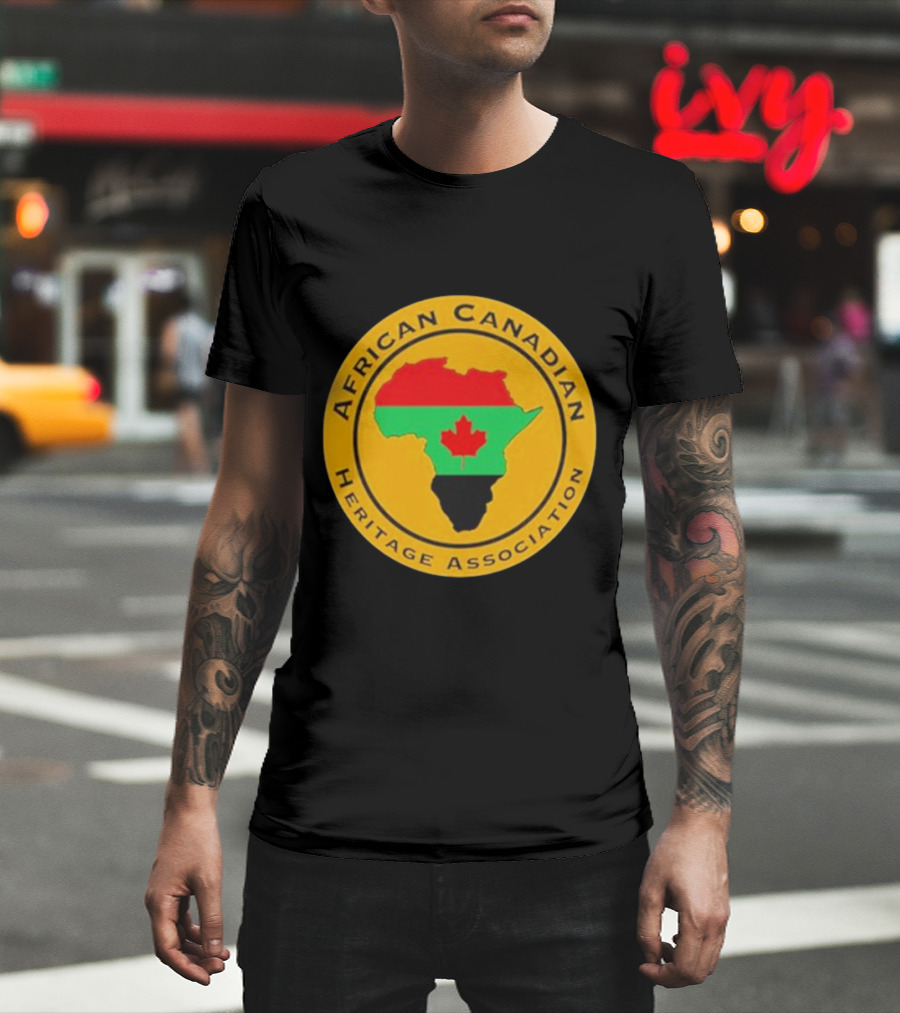 Papa Burgundy African Canadian Heritage Association African Map With Canadian Flag T-Shirt