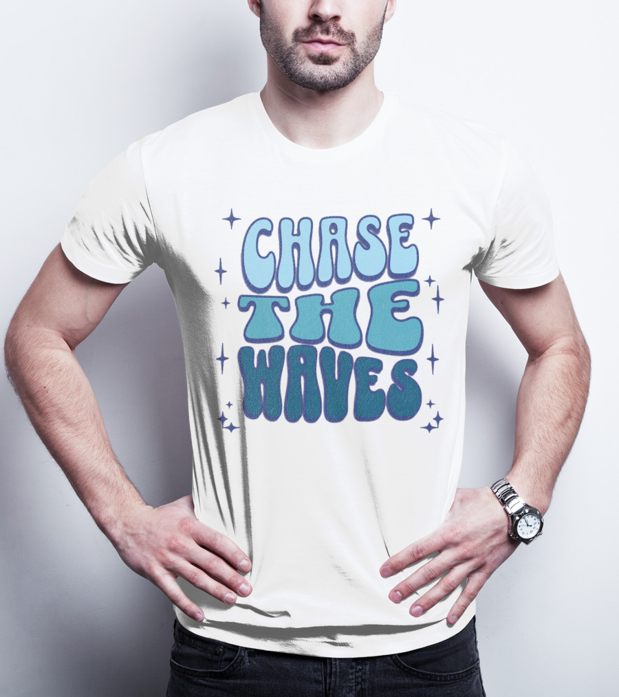 Chase The Waves Retro Font Star Accents T-Shirt