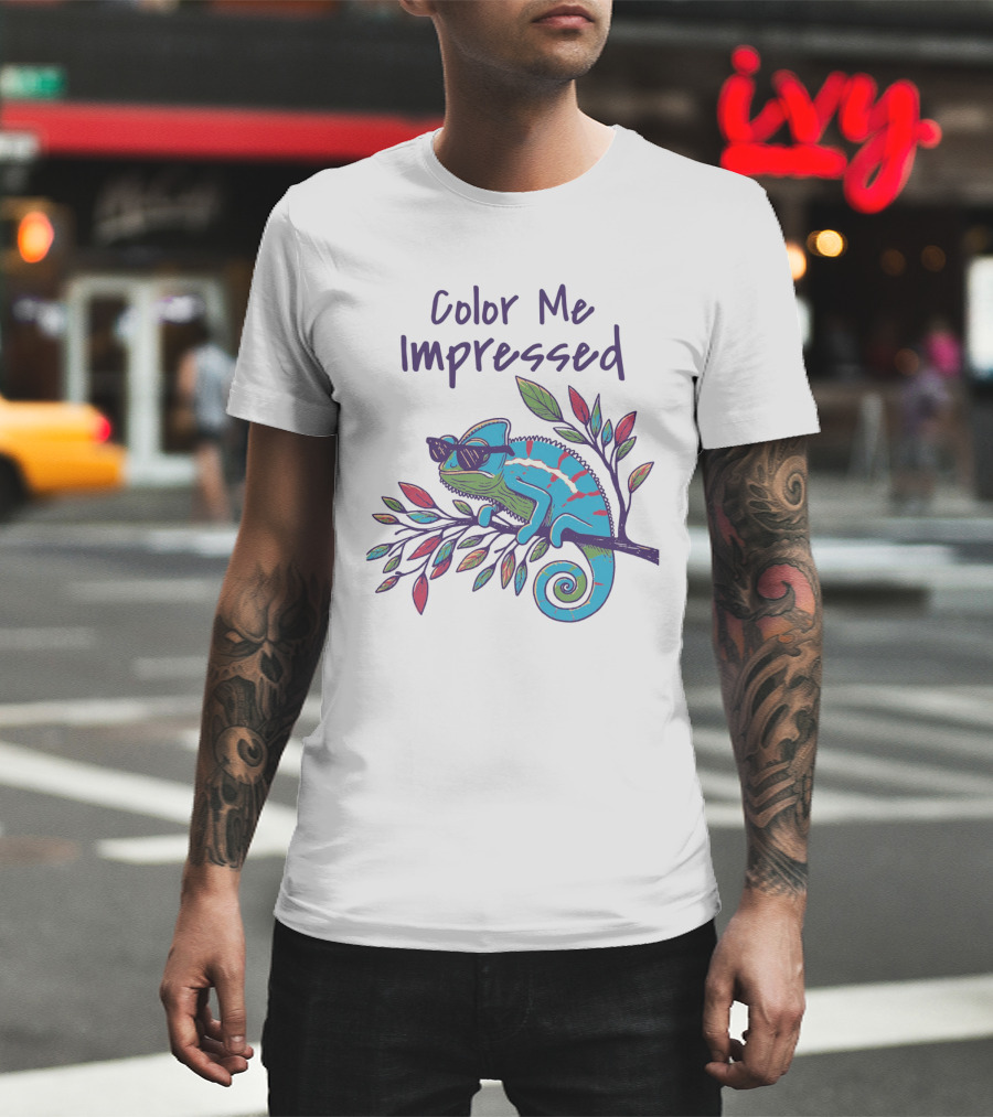 Color Me Impressed Chameleon With Sunglasses On Colorful Branch T-Shirt