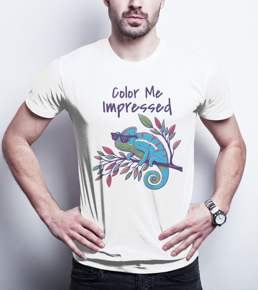 Color Me Impressed Chameleon With Sunglasses On Colorful Branch T-Shirt