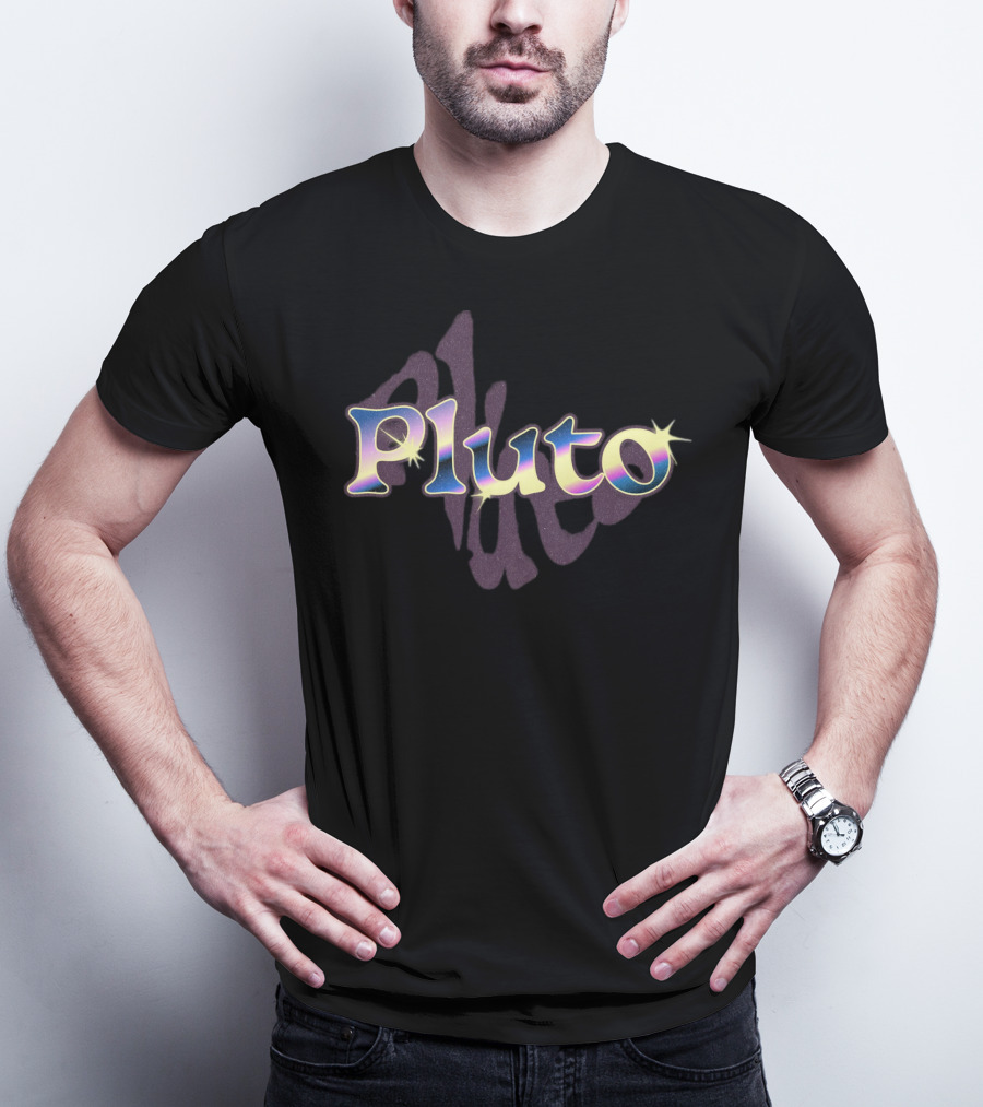 Pluto Retro Cosmic Gradient Text T-Shirt