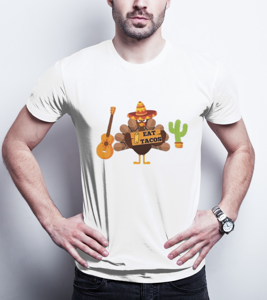 Thanksgiving Turkey Sombrero Eat Tacos Guitar Cactus T-Shirt