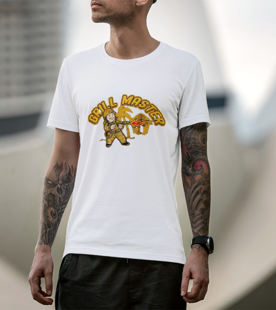 Grill Master Soldier With Palm Tree And Hut T-Shirt