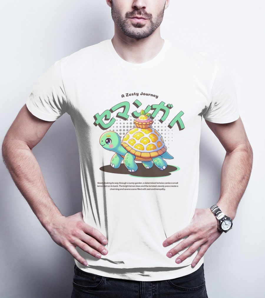 A Zesty Journey Tortoise With Lemon Back And Japanese Text T-Shirt