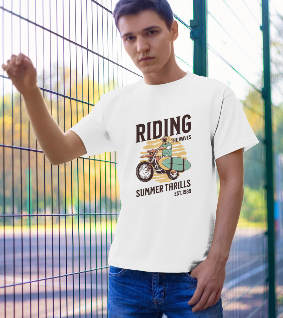 RIDING THE WAVES SUMMER THRILLS EST. 1989 T-Shirt