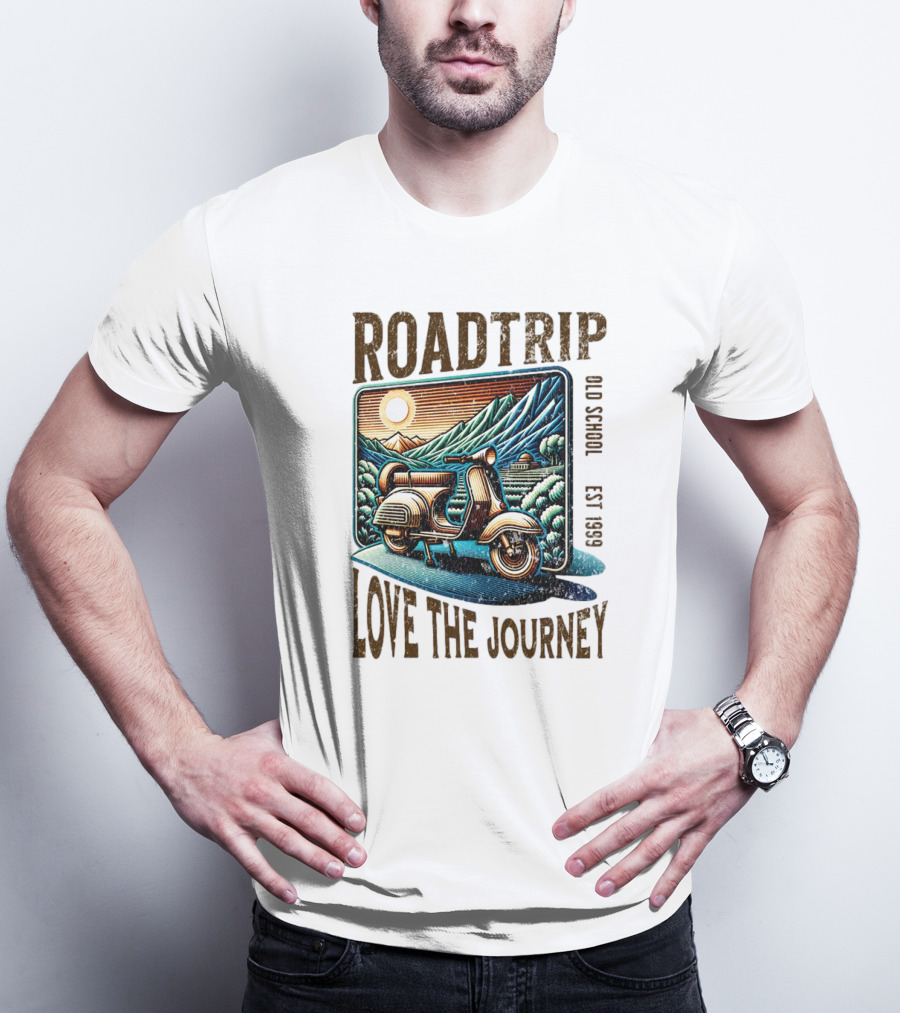 Roadtrip Love The Journey Vintage Scooter Exploring Scenic Mountains T-Shirt