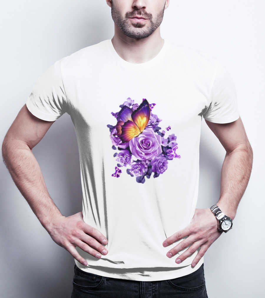 Butterfly Purple Rose Blossoms Floral Arrangement T-Shirt