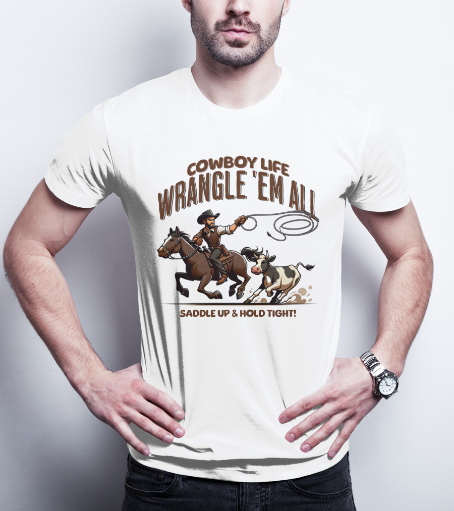 Cowboy Life Wrangle 'Em All Saddle Up And Hold Tight T-Shirt