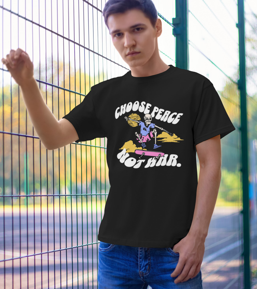 Choose Peace Not War Skeleton Skateboarding Sunset Cloud T-Shirt