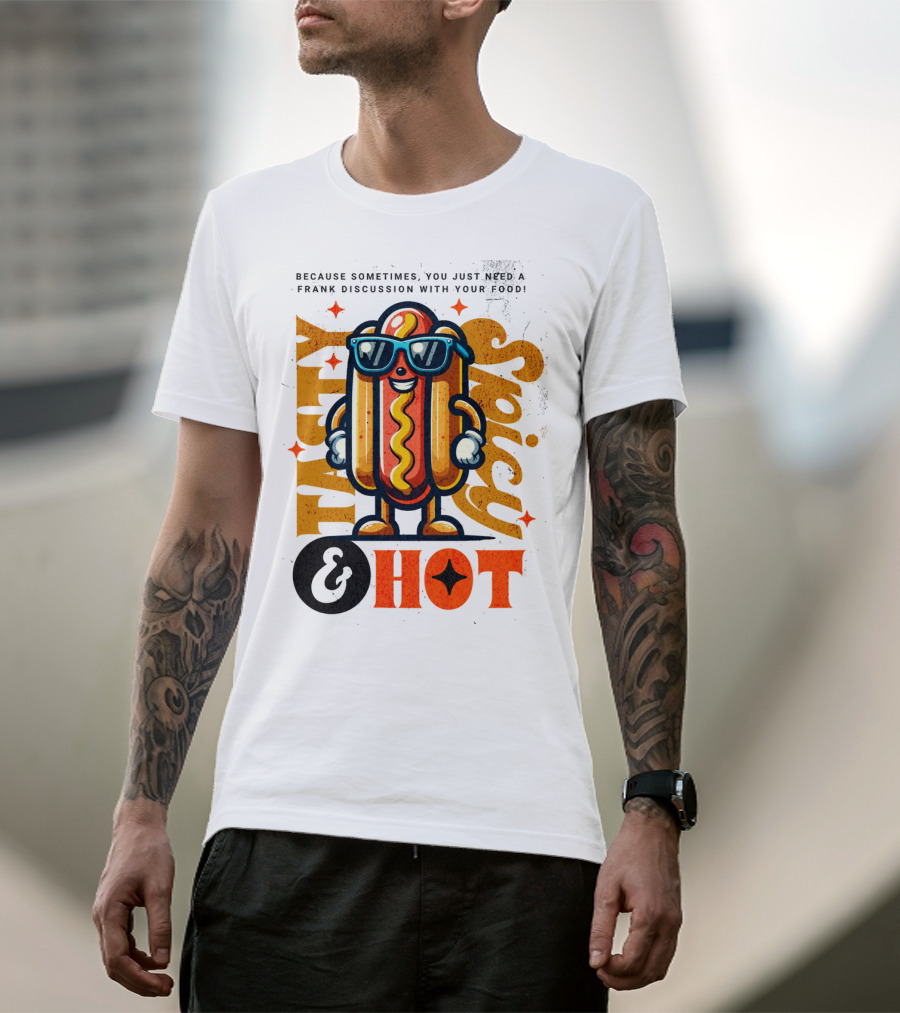 Highly Spicy And Hot Retro Funny Hot Dog Fast Food Mascot Character T-Shirt