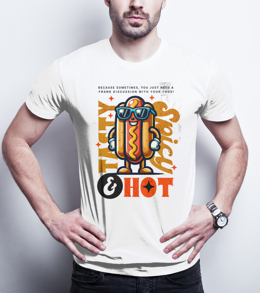 Highly Spicy And Hot Retro Funny Hot Dog Fast Food Mascot Character T-Shirt