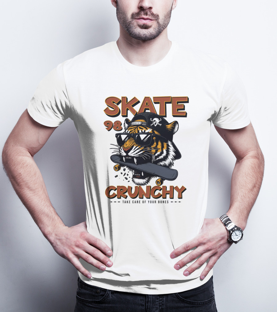 SKATE 98 CRUNCHY Tiger Take Care Of Your Bones T-Shirt
