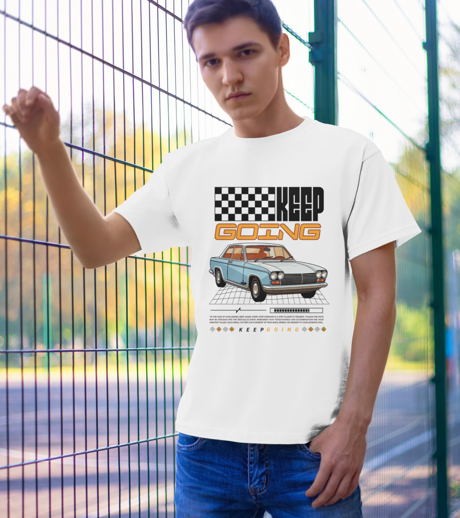KEEP GOING Retro Car Classic Style Checkerboard Racing Elements T-Shirt