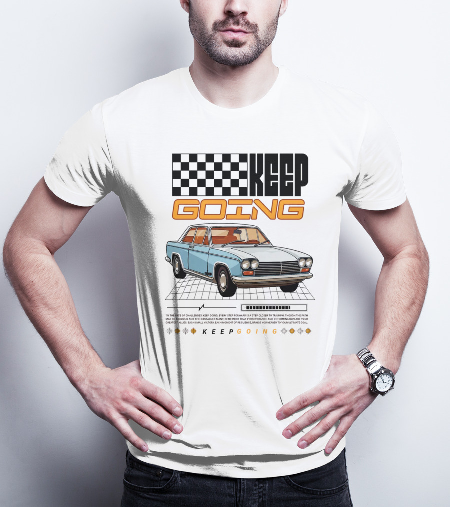 KEEP GOING Retro Car Classic Style Checkerboard Racing Elements T-Shirt