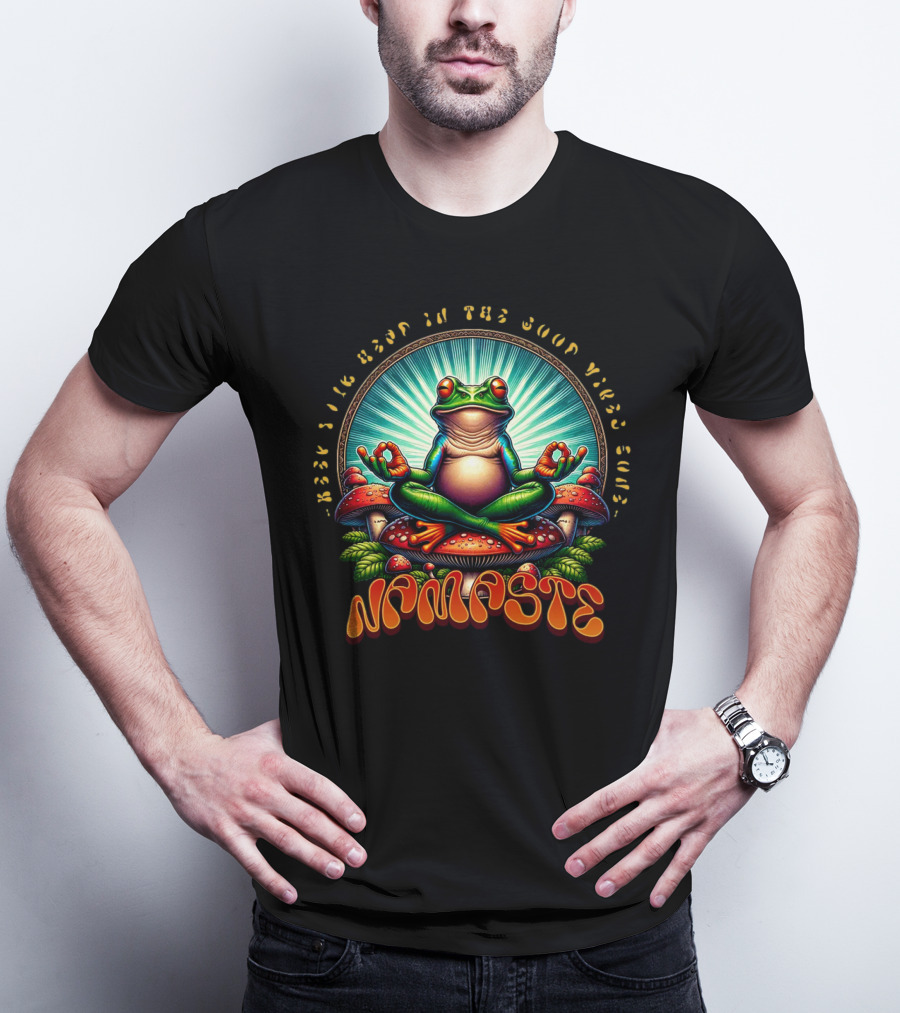 Namaste Frog Meditating On Mushrooms With Psychedelic Vibes T-Shirt