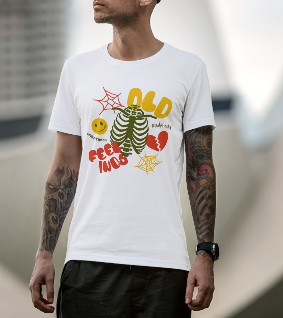 Old Feelings Sometimes Kinda Odd Broken Heart And Smiley Skeleton With Webs T-Shirt