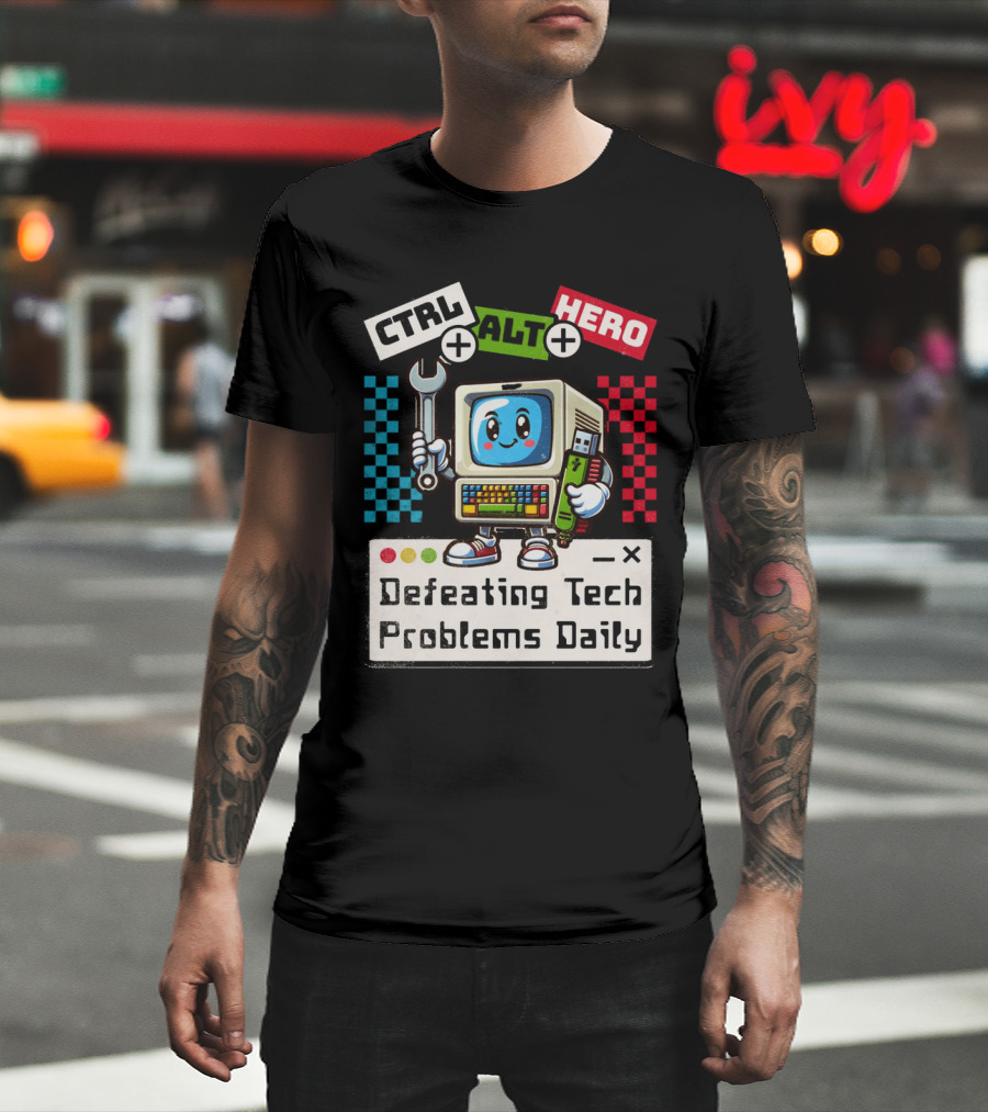 CTRL ALT HERO Retro Computer Defeating Tech Problems Daily T-Shirt