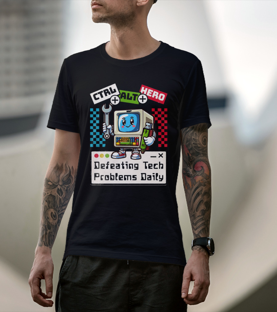 CTRL ALT HERO Retro Computer Defeating Tech Problems Daily T-Shirt