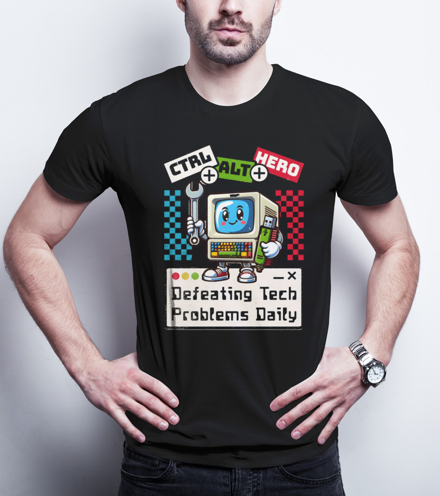 CTRL ALT HERO Retro Computer Defeating Tech Problems Daily T-Shirt