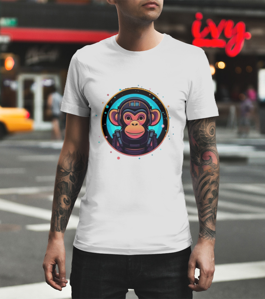 Neon Space Monkey Astronaut Galaxy Explorer T-Shirt