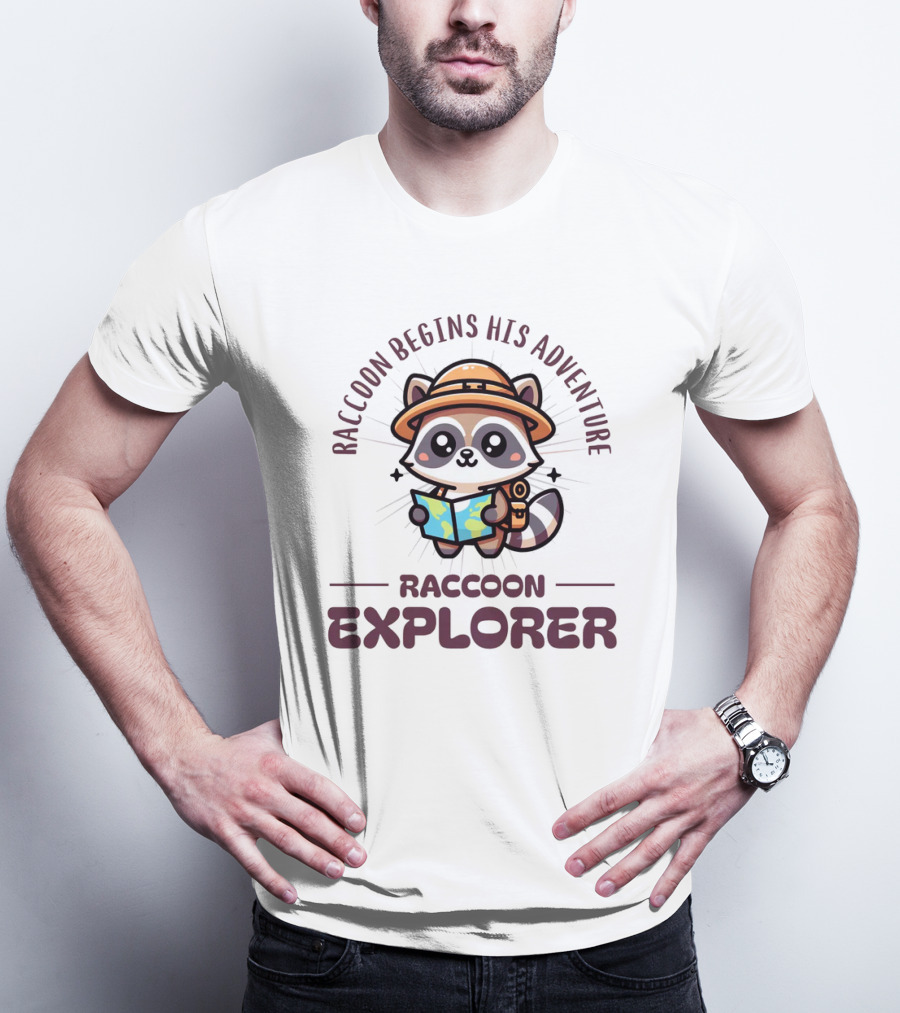 Raccoon Begins His Adventure Cute Explorer T-Shirt