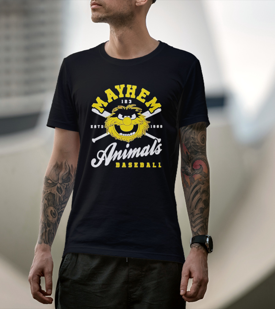 Mayhem 123 ESTD 1969 Animals Baseball T-Shirt