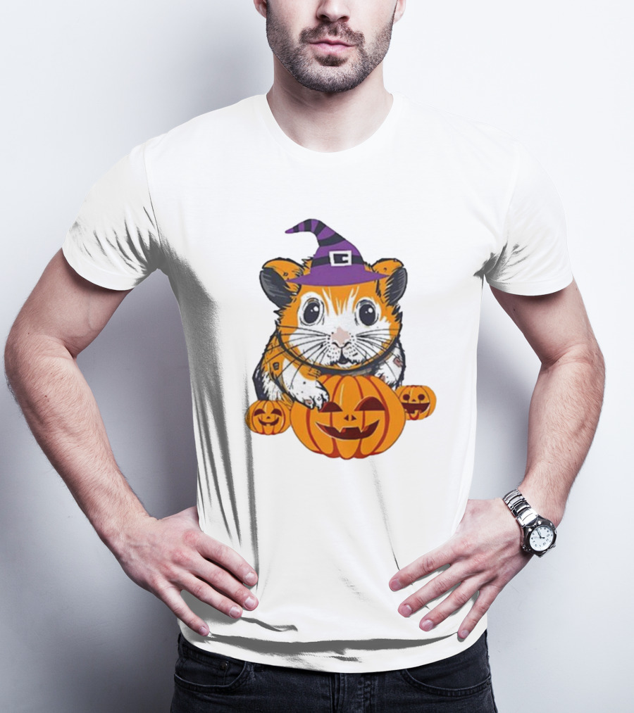 Halloween Guinea Pig With Witch Hat And Pumpkins T-Shirt