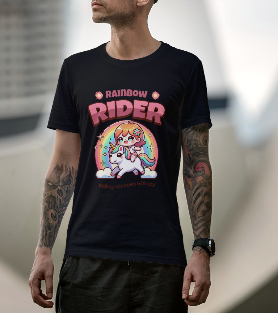 Rainbow Rider Riding Rainbows With Joy T-Shirt