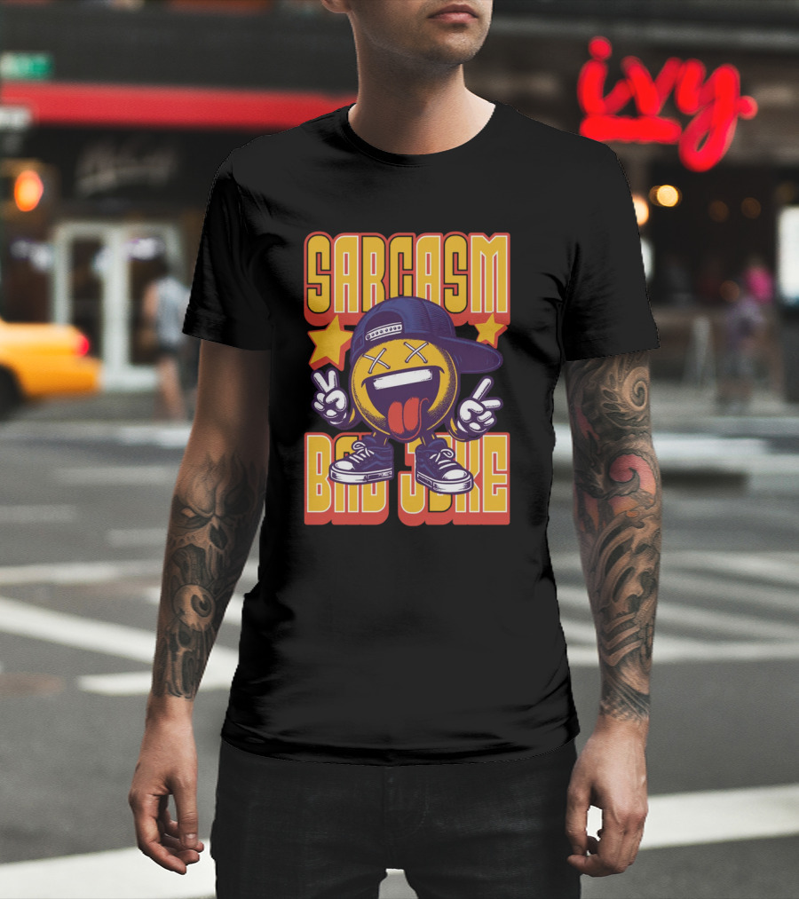 SARCASM BAD JOKE Emoji Character Laugh Peace Sign Cap Sneakers T-Shirt