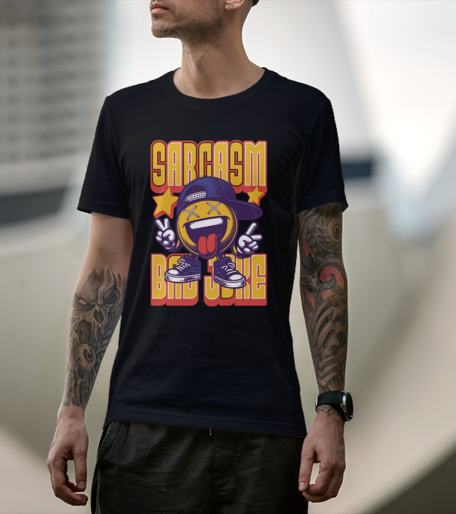 SARCASM BAD JOKE Emoji Character Laugh Peace Sign Cap Sneakers T-Shirt