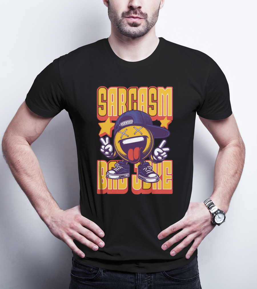 SARCASM BAD JOKE Emoji Character Laugh Peace Sign Cap Sneakers T-Shirt