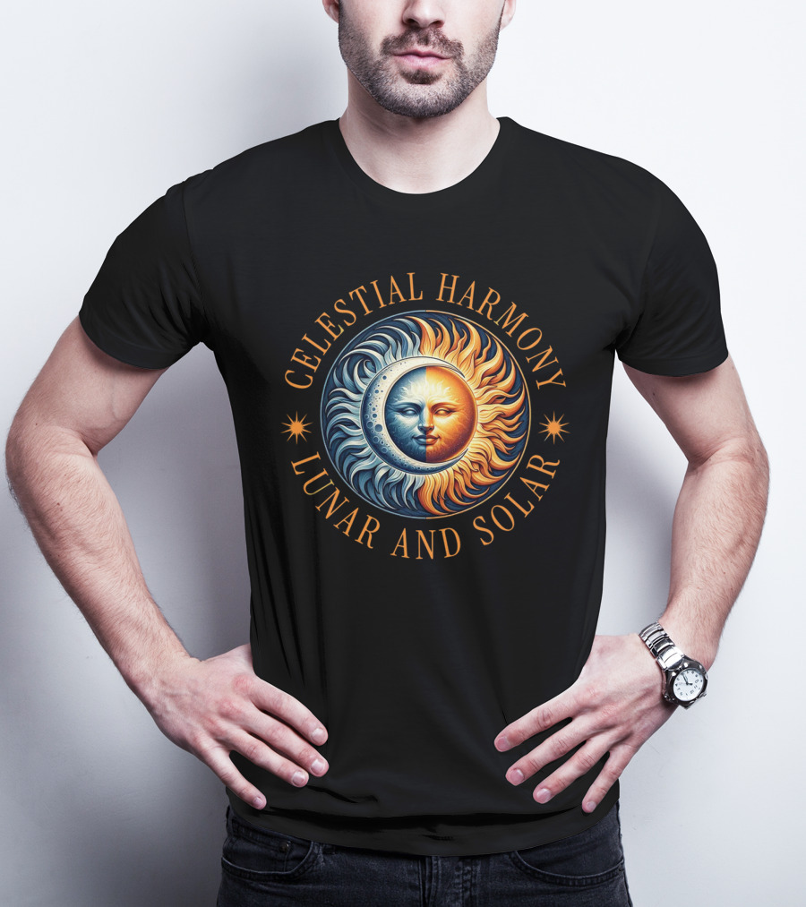 Celestial Harmony Lunar And Solar Duality Moon And Sun Symmetry T-Shirt