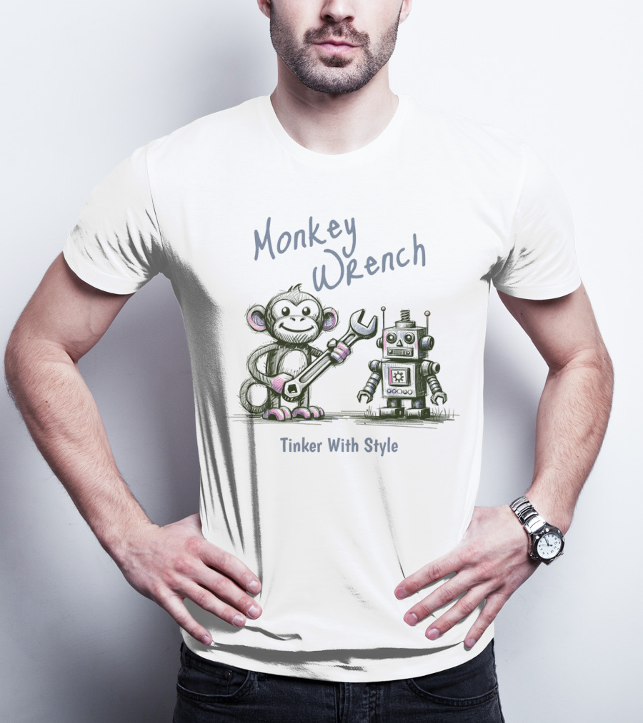 Monkey Wrench Tinker With Style Robot And Monkey T-Shirt
