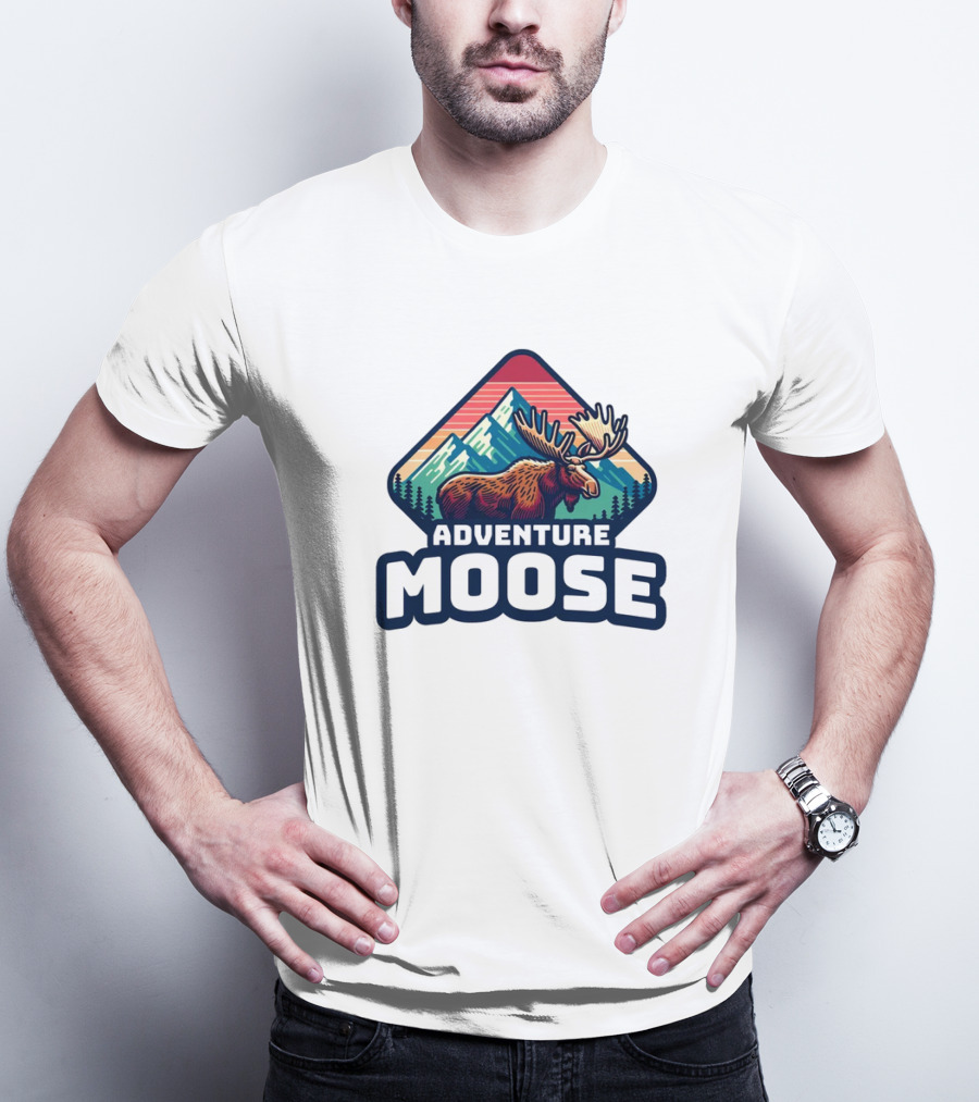 Adventure Moose Mountain Wilderness Retro Trekking T-Shirt