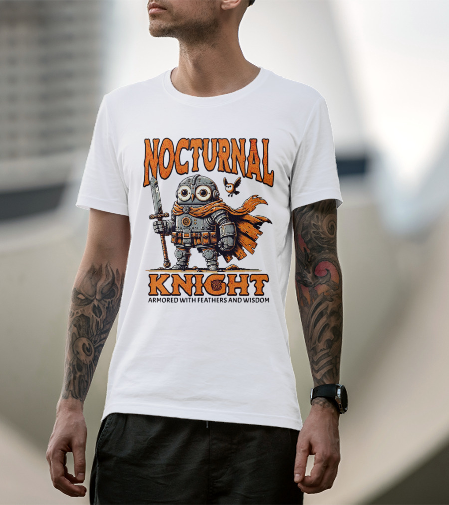 Nocturnal Knight Armored With Feathers And Wisdom Owl T-Shirt