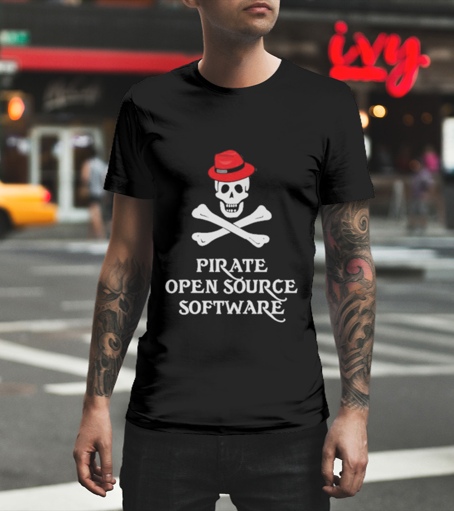 Jeff Geerling Pirate Open Source Software Skull With Red Hat T-Shirt