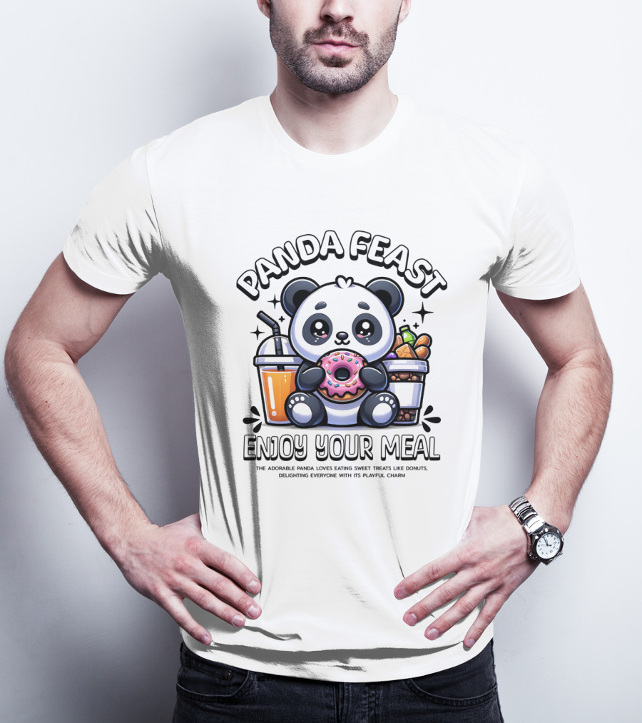 Panda Feast Enjoy Your Meal Cute Donut Drink Food Charm T-Shirt