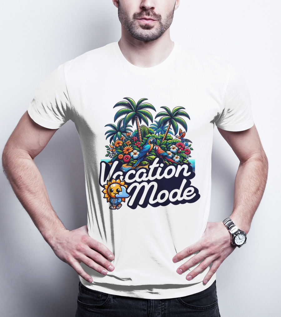 Vacation Mode Tropical Paradise Parrots And Palms T-Shirt