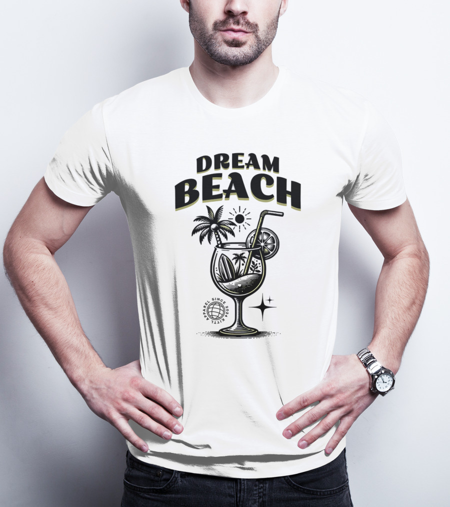 Dream Beach Travel Since 1981 Tropical Cocktail Palm Trees Sun And Moon T-Shirt