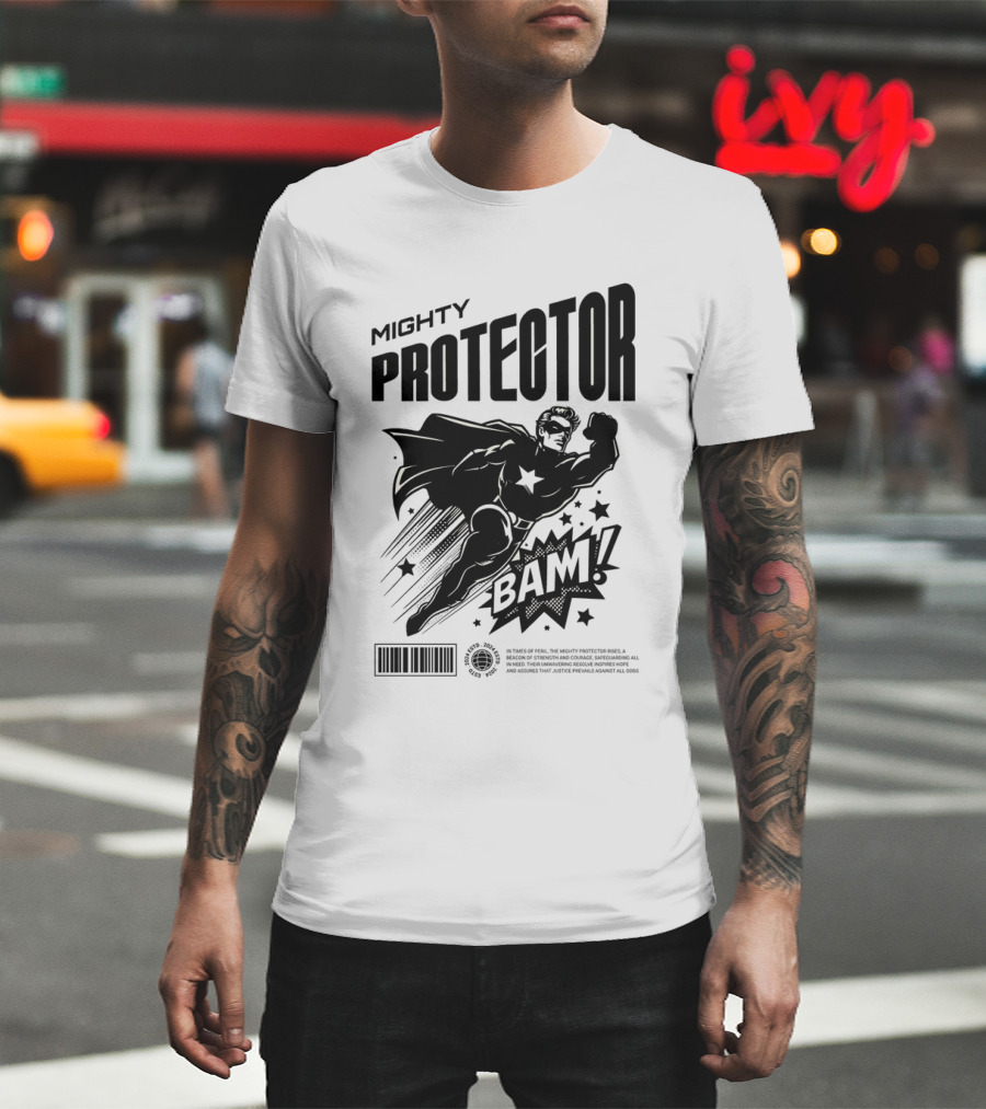 Mighty Protector BAAM Retro Comic Style Superhero T-Shirt