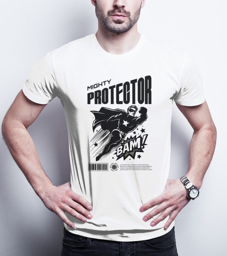 Mighty Protector BAAM Retro Comic Style Superhero T-Shirt