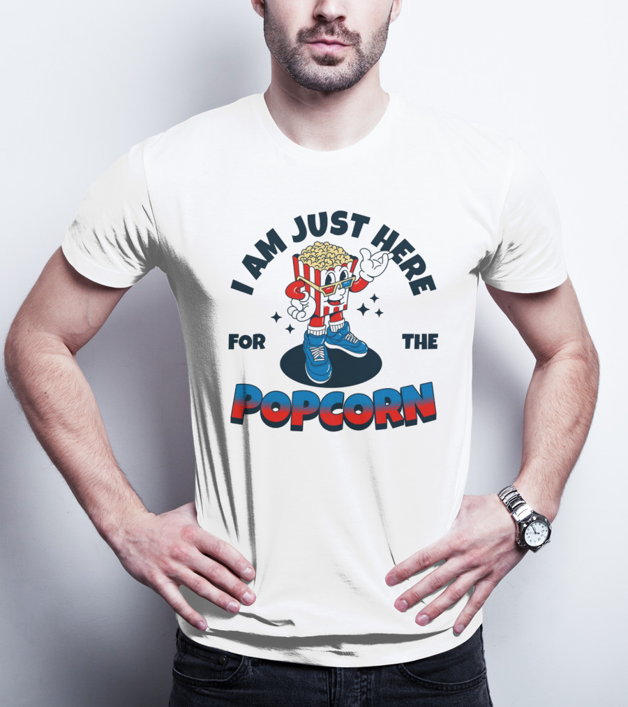 I Am Just Here For The Popcorn Retro Mascot T-Shirt
