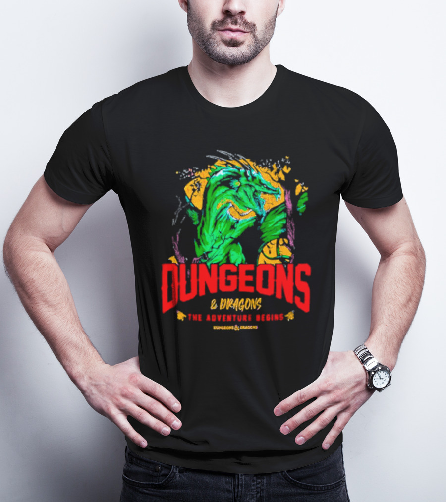 Dungeons And Dragons The Adventure Begins Green Dragon Fantasy T-Shirt