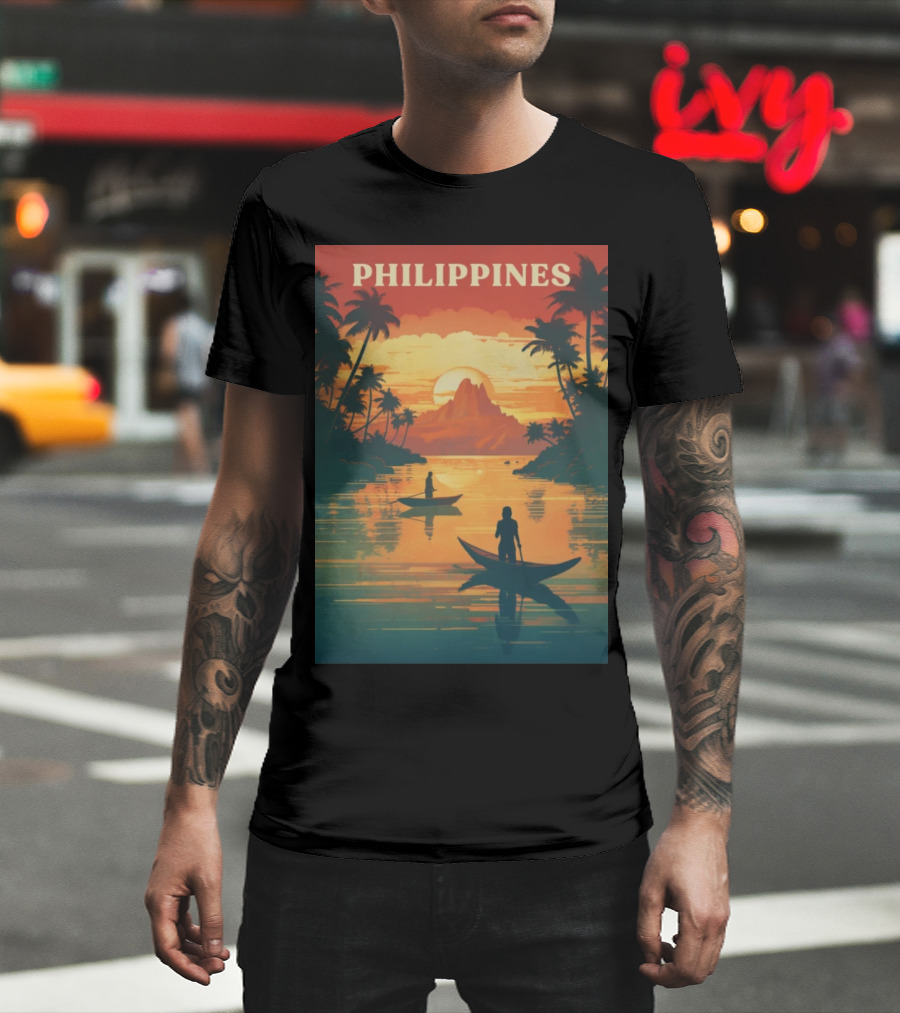 Philippines Sunset Canoe Adventure Tropical Paradise Scene T-Shirt