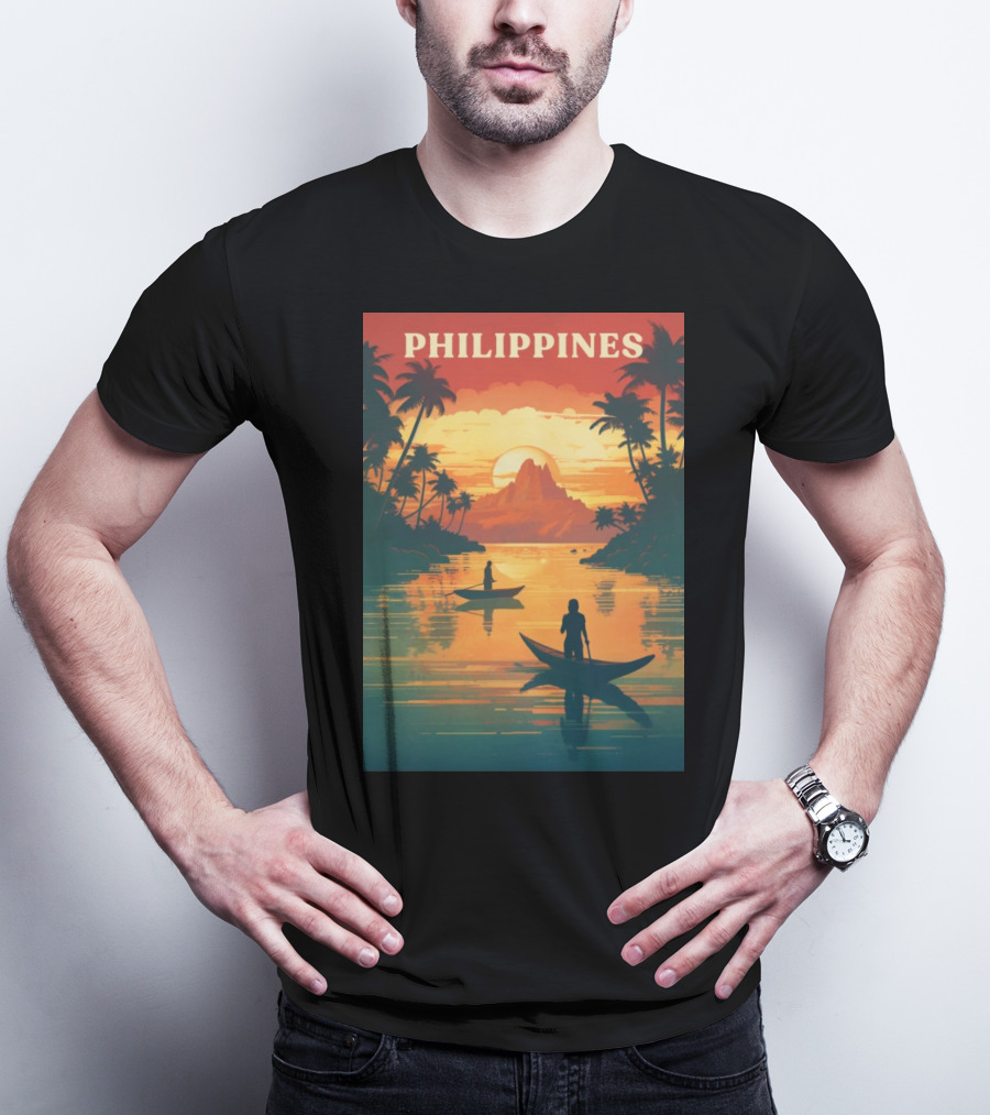Philippines Sunset Canoe Adventure Tropical Paradise Scene T-Shirt