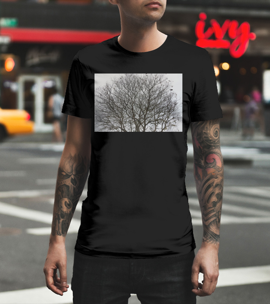 Winters Tracery Bare Tree Branches In Overcast Grey Sky T-Shirt