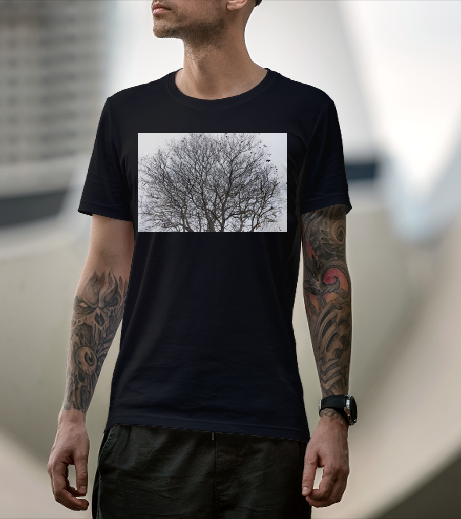 Winters Tracery Bare Tree Branches In Overcast Grey Sky T-Shirt